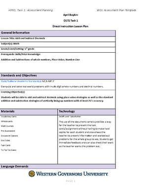 D093 task 1 - Task 1 paper - TASK 1: Assessment Planning Ashley Dewitte ASSESSING IMPACT ON ...