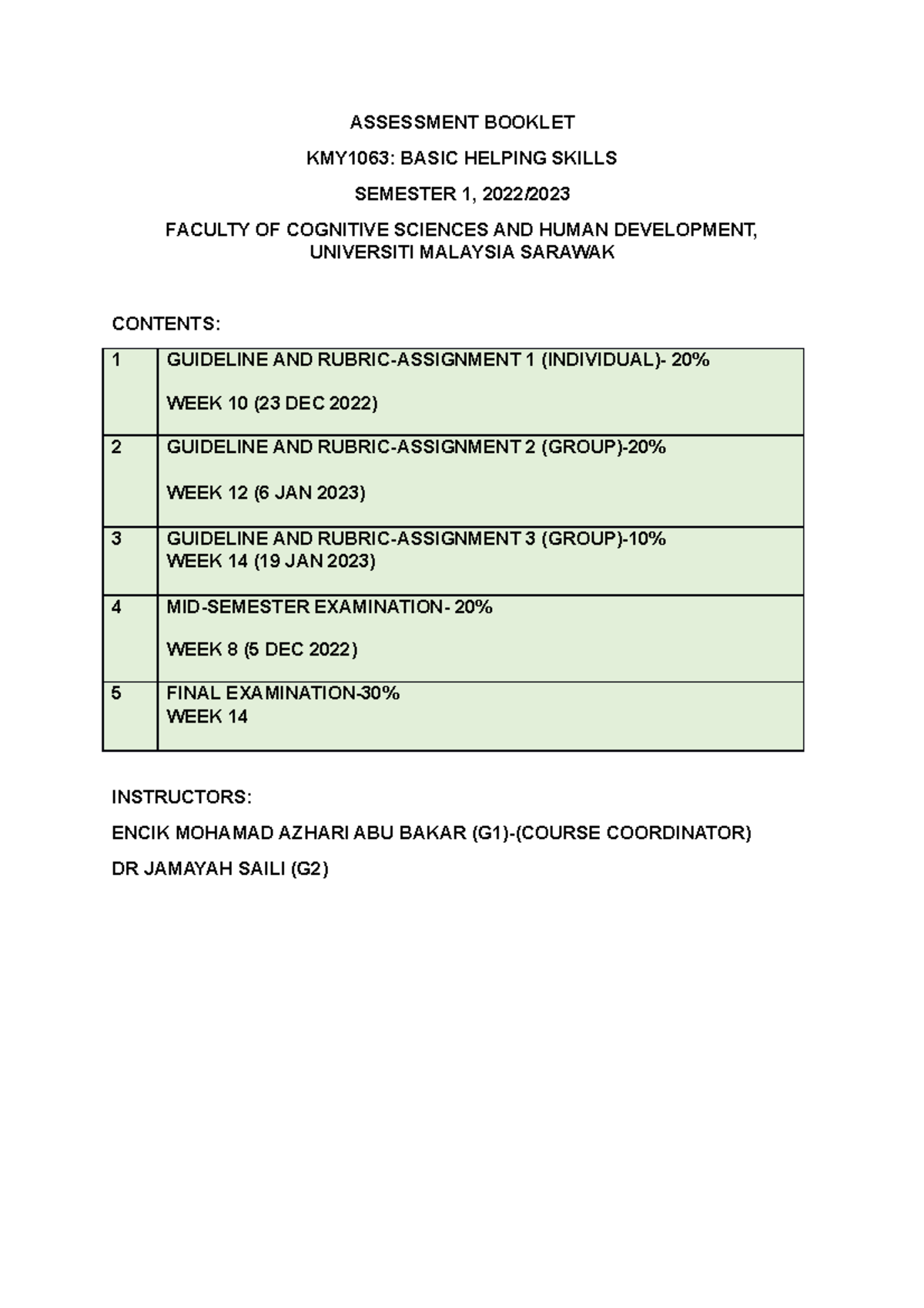 SEM1 20222023 Assessment Booklet - ASSESSMENT BOOKLET KMY1063: BASIC ...