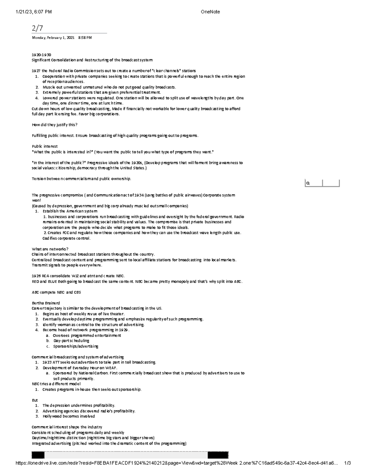 History of American Television - Week 2 - Microsoft One Note Online - 1 ...