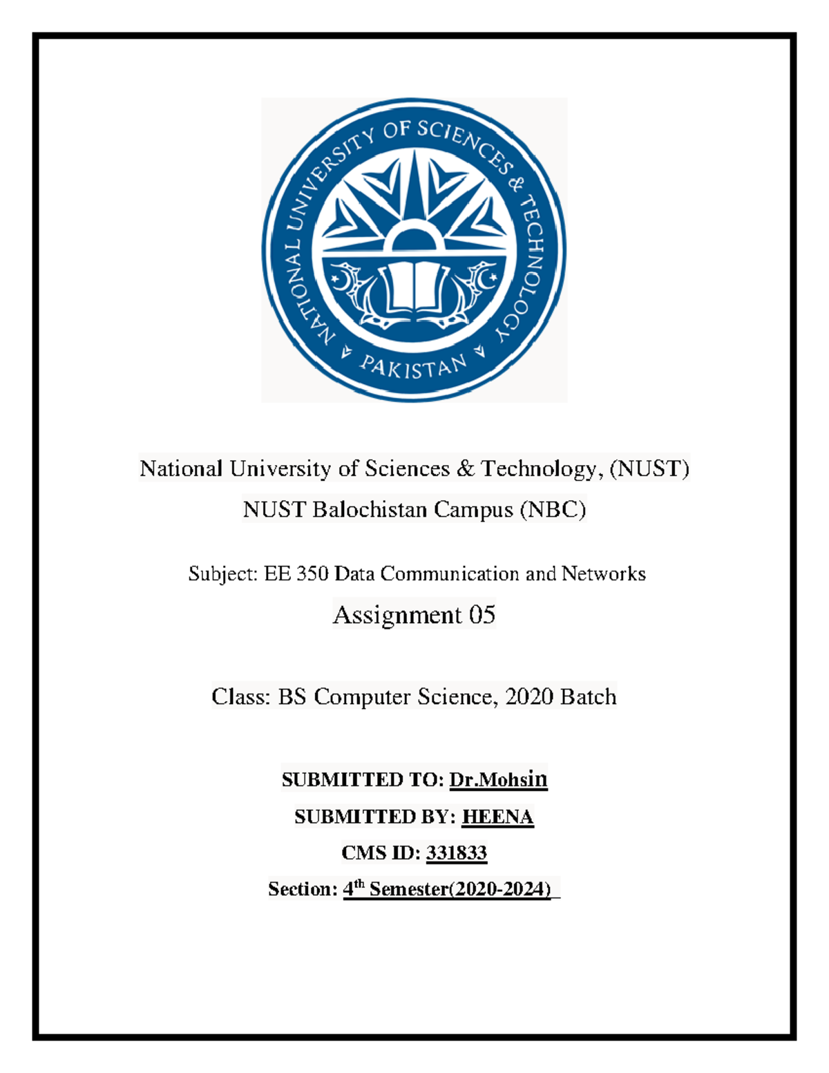 Data Com Notes - National University of Sciences & Technology, (NUST ...