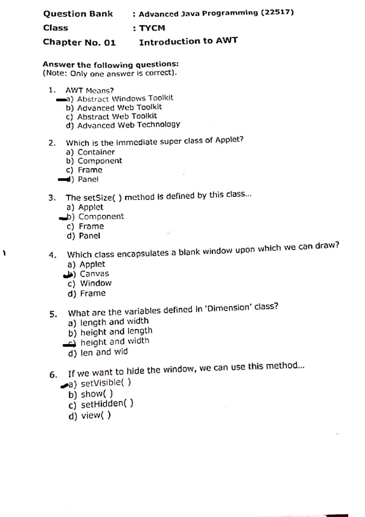Ajp QB1 ans - advanced java mcq - Question Bank : Advanced Java Programming (22517) Class : TYCM ...