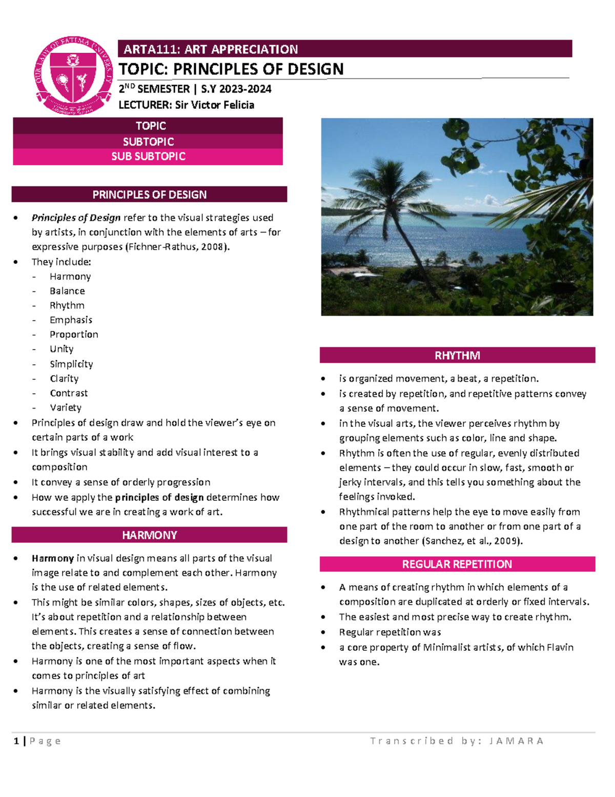 1 Principles OF ART - TOPIC SUBTOPIC SUB SUBTOPIC PRINCIPLES OF DESIGN ...