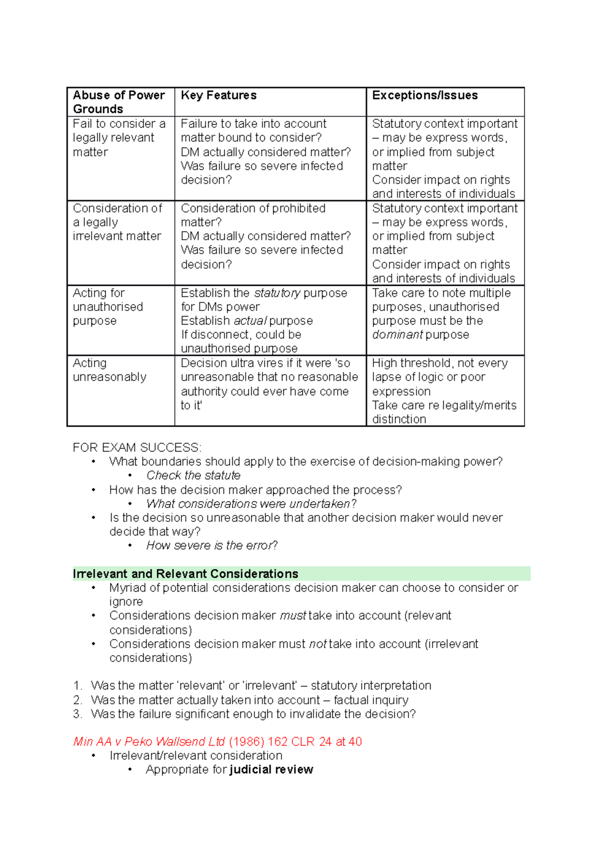 Abuse of power notes - Abuse of Power Grounds Key Features Exceptions ...