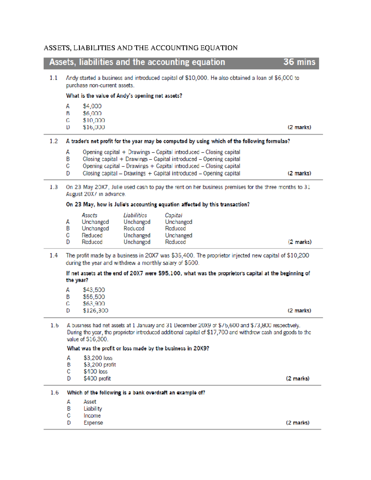 Assets- Liabilities& Accounting Equation Questions - Association of ...