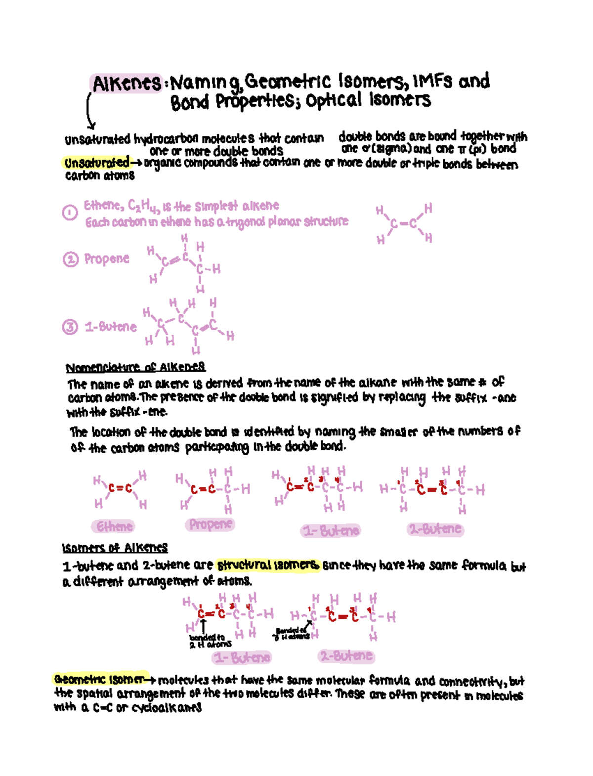 Alkenes Pre-Class Activity - Alkenes Naming Geometric Isomers IMFs and ...