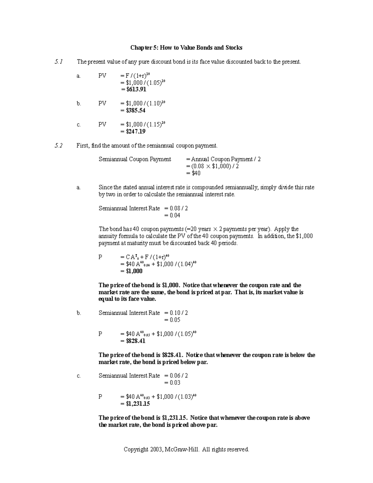 Bonds Valuation Questions - Chapter 5: How to Value Bonds and Stocks 5 ...