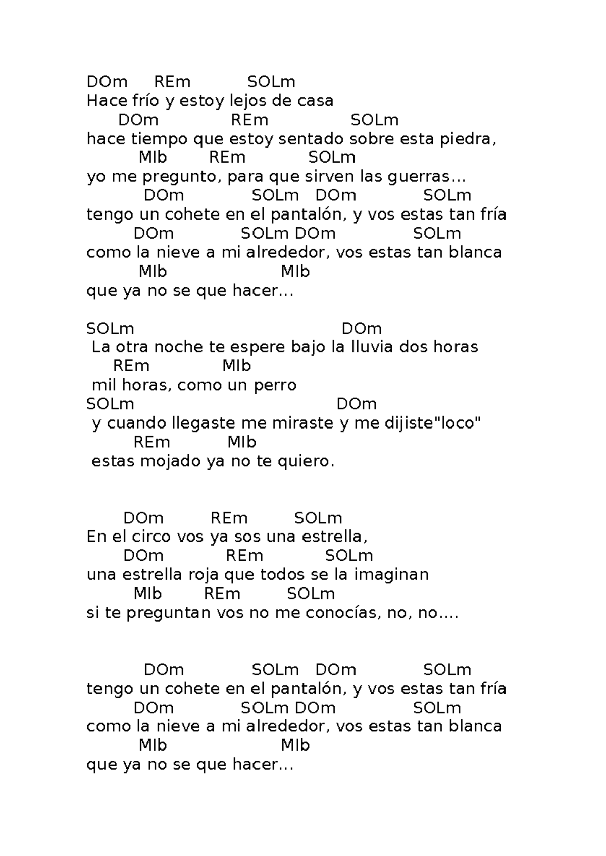 Cancion Elocucion - DOm REm SOLm Hace frío y estoy lejos de casa DOm ...