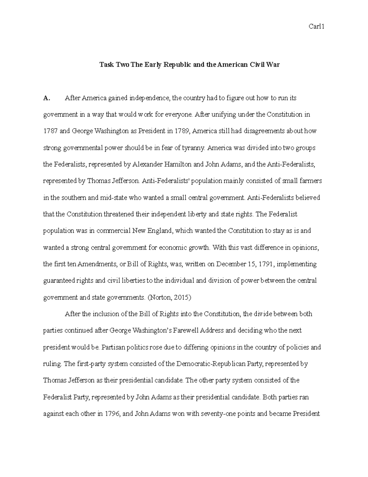 Task 2 - Passed - Task Two The Early Republic and the American Civil ...