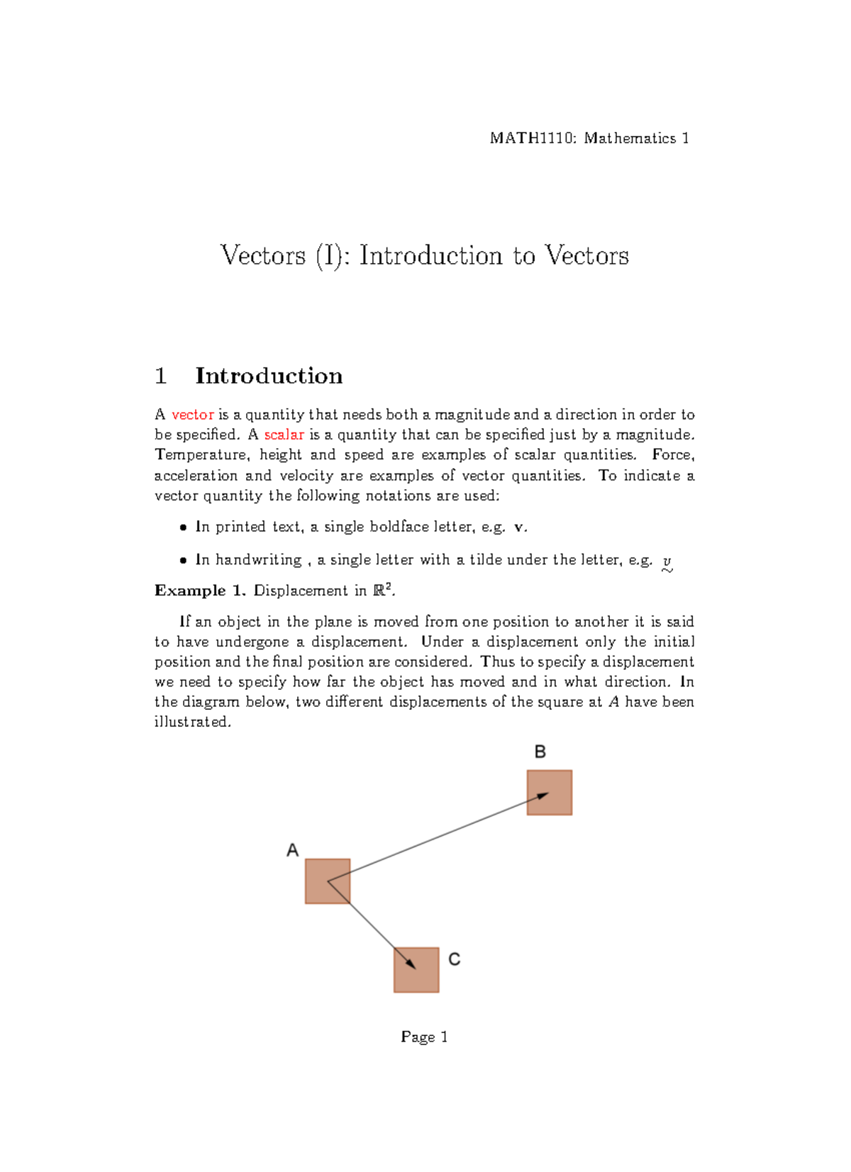 Lecture 7 - Vectors I - Vectors (I): Introduction to Vectors 1 ...