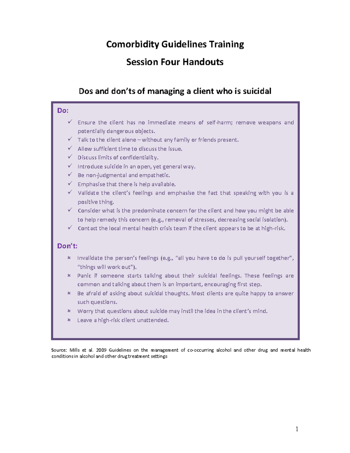 Session 4 Handouts - helpful to see - Comorbidity Guidelines Training ...