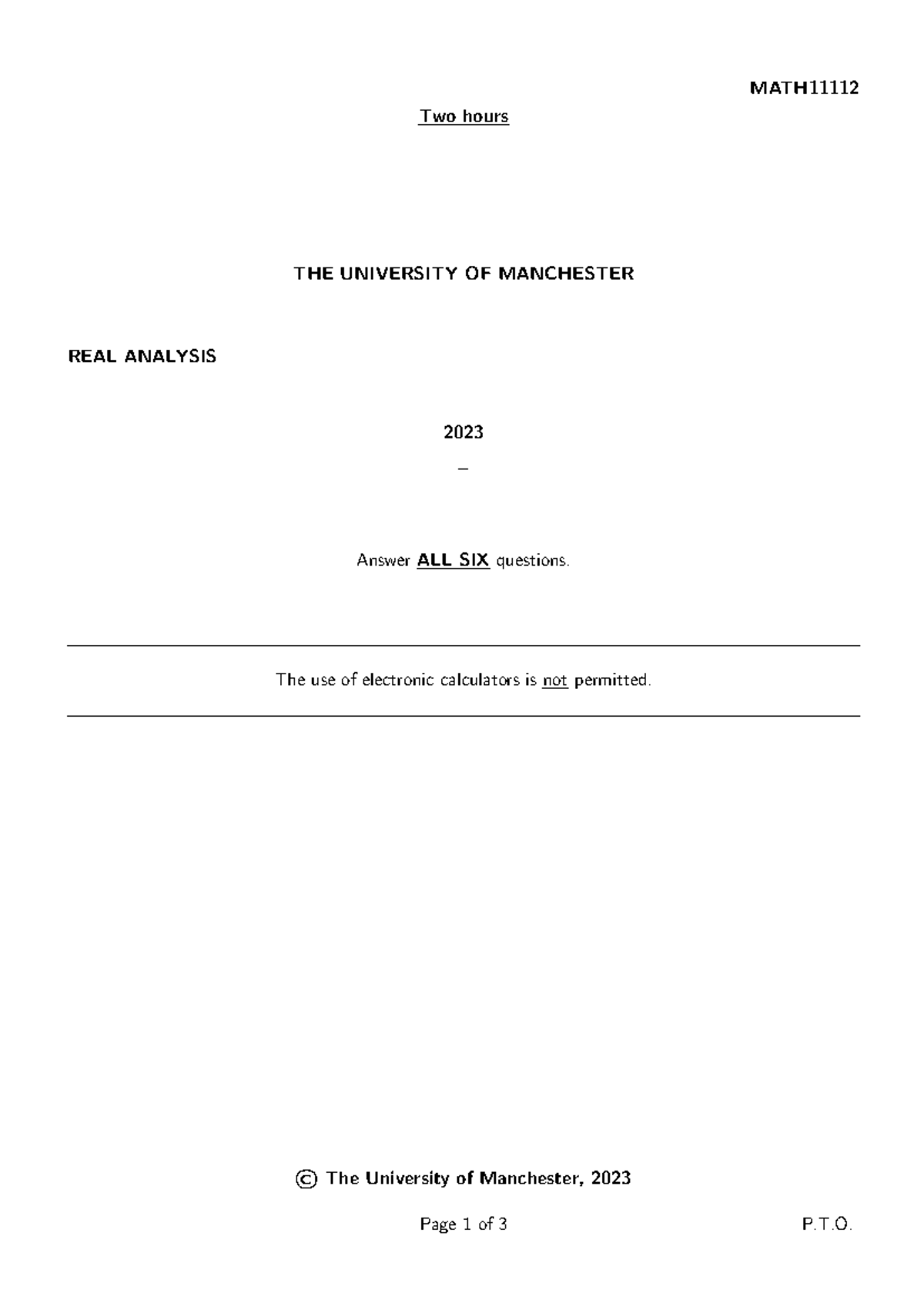 Math11112 Real Analysis Math Two Hours The University Of Manchester