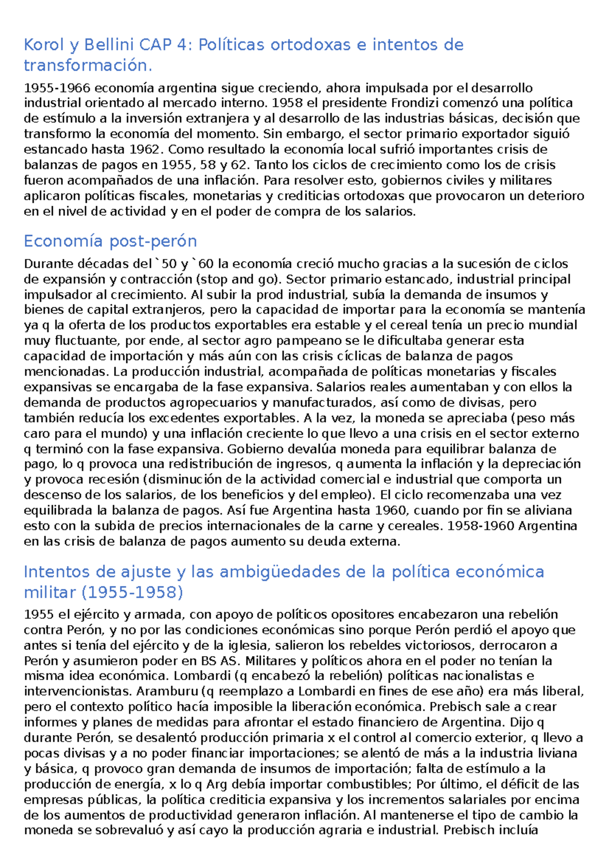 Resumen 2° parcial historia - Korol y Bellini CAP 4: Políticas ortodoxas e intentos de - Studocu