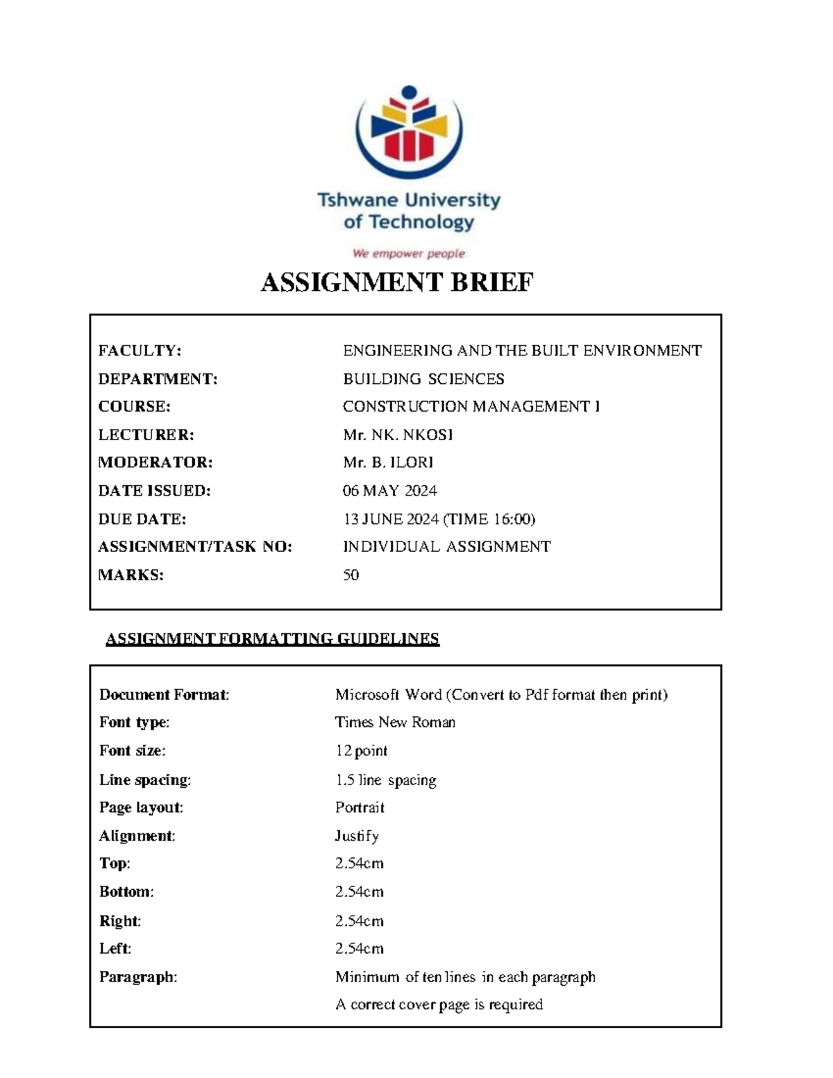 CMN105D Individual Assignment 2024 - Document Format: Microsoft Word (Convert to Pdf format then ...