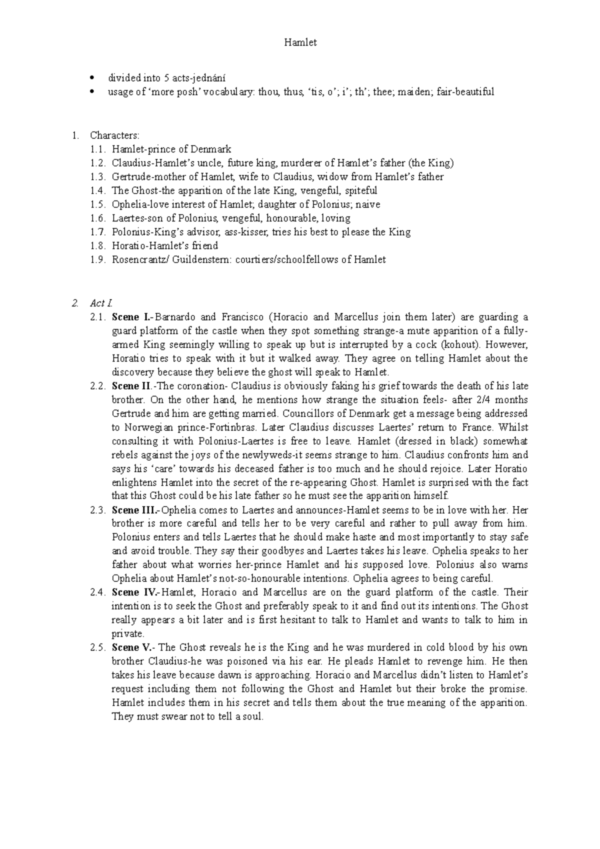 Hamlet-detailed summary - divided into 5 acts-jednání usage of ‘more ...