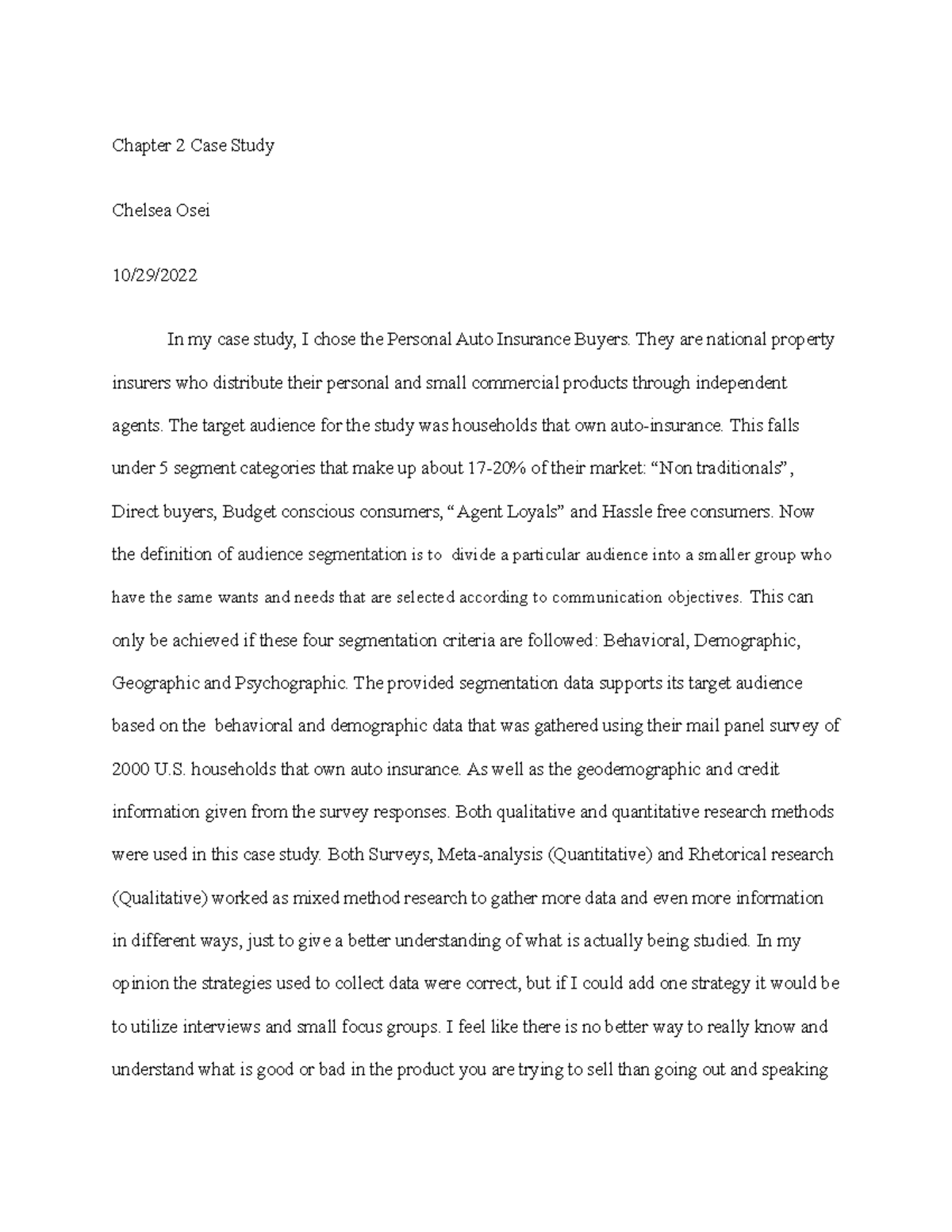 Chapter 2 Case Study - Chapter 2 Case Study Chelsea Osei 10/29/ In my ...