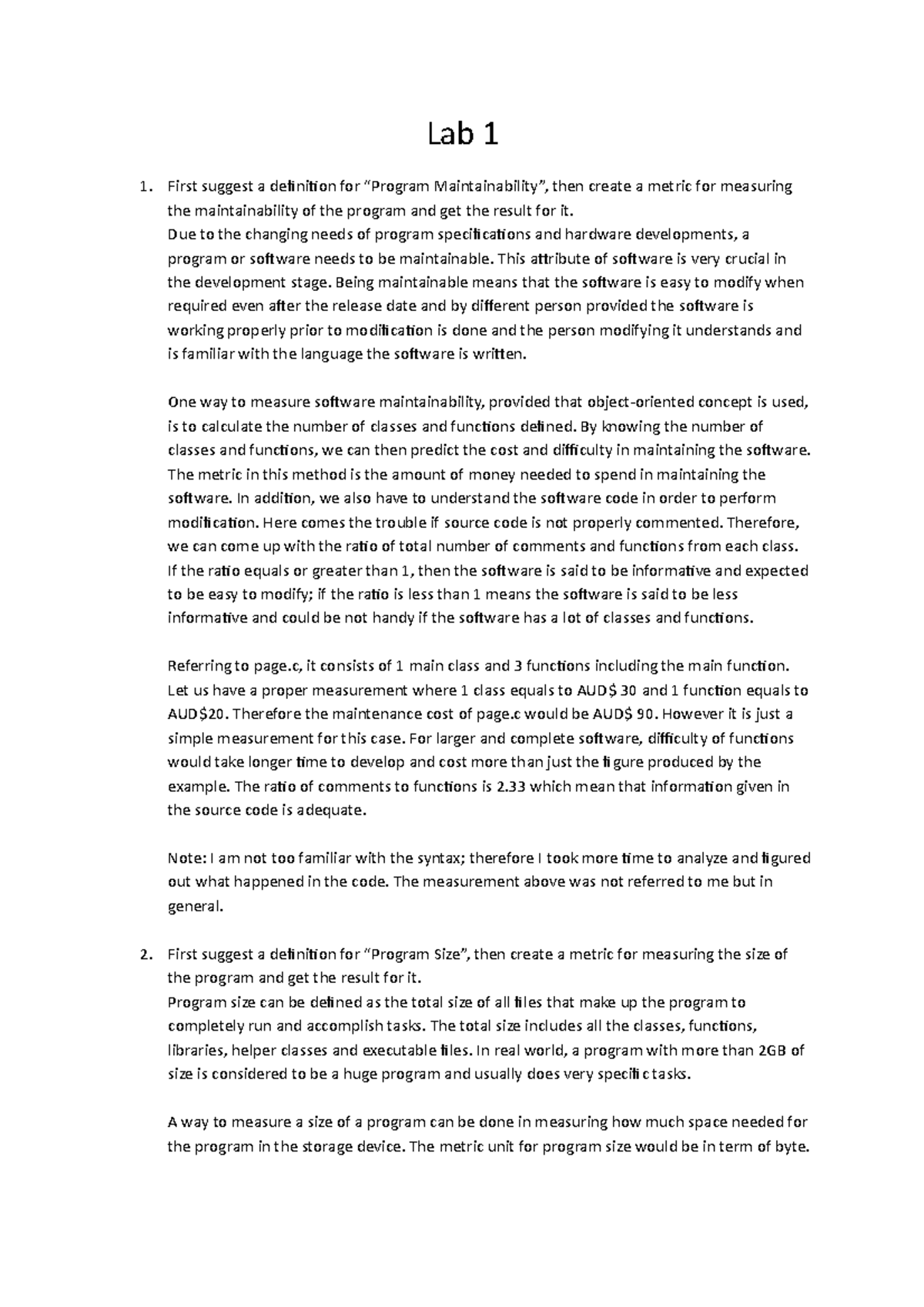 Practical - lab 1-3 - Lab 1 First suggest a definition for “Program ...