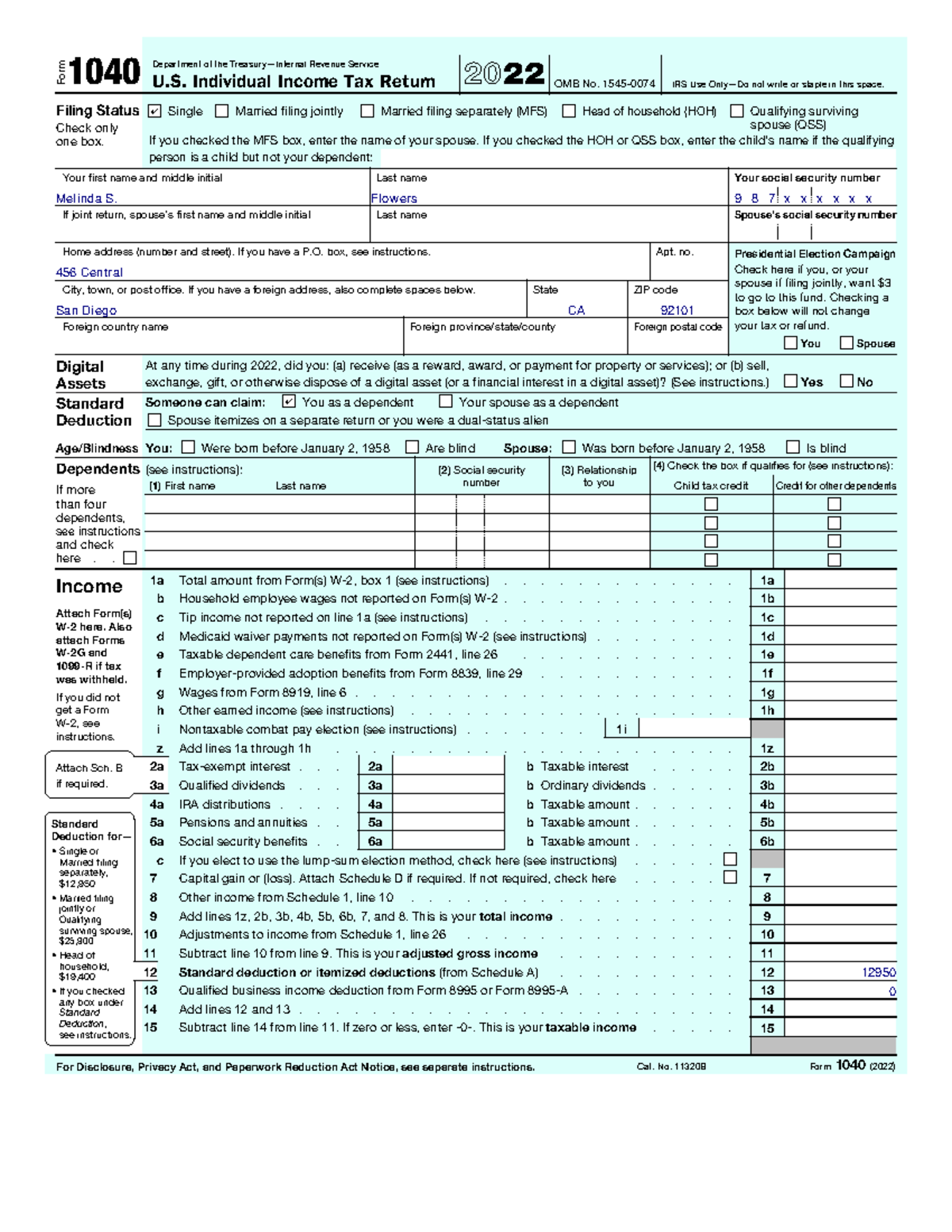 Melinda Finshed 1040 - jjas - Form 1040 U. Individual Income Tax Return ...