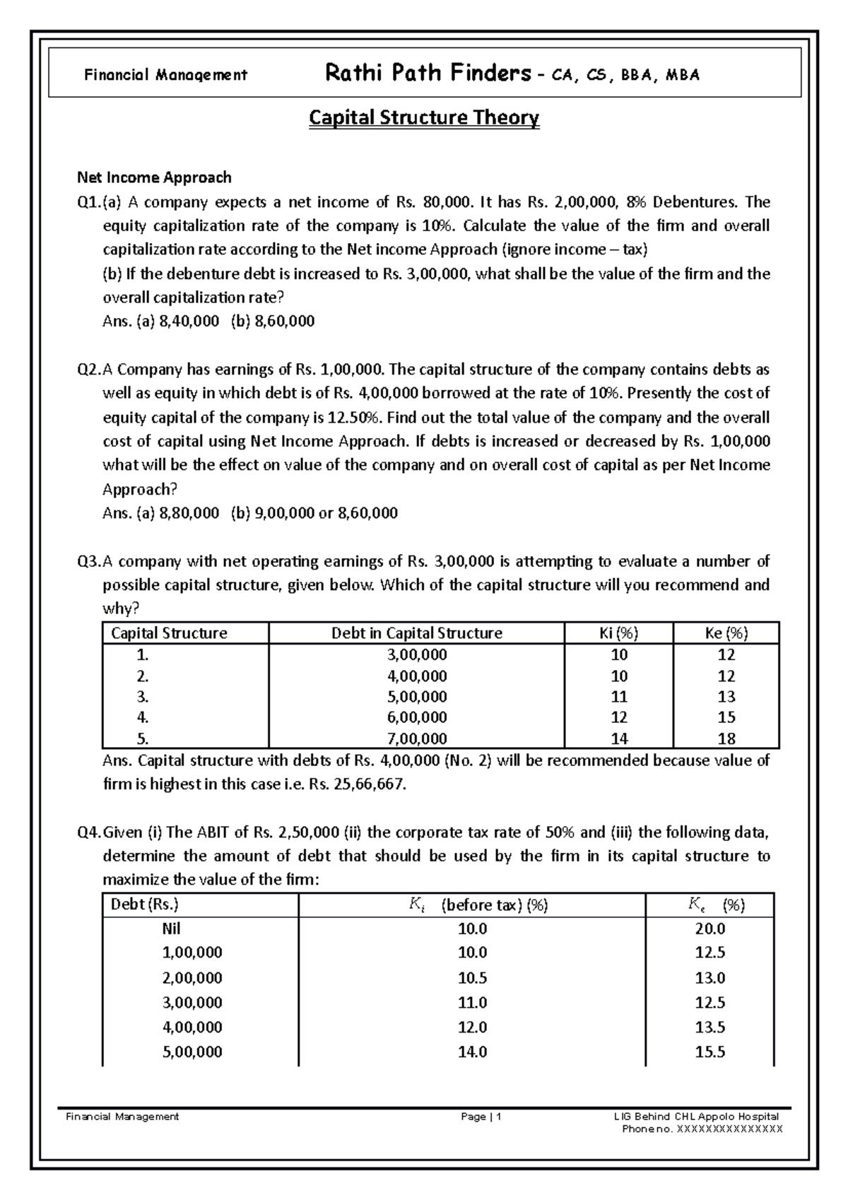 Capital Structure Theory-8 - Capital Structure Theory Net Income ...