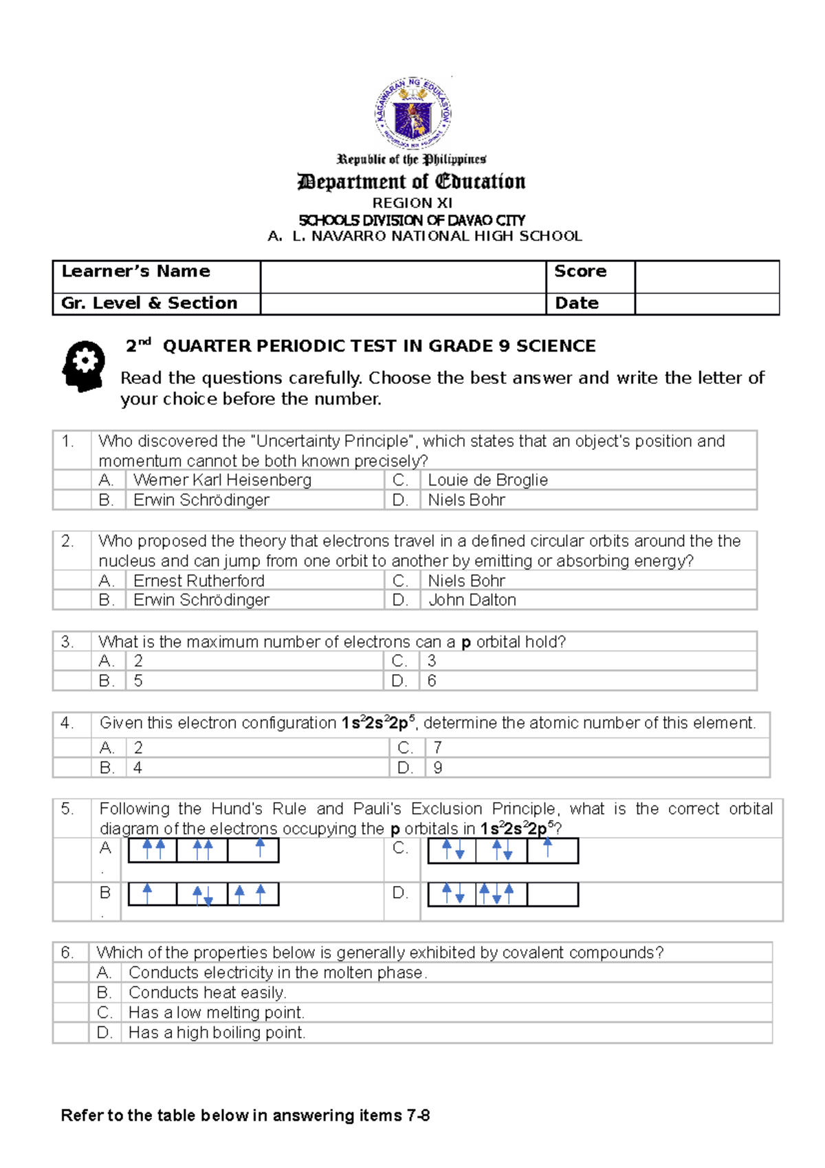 SY2022 2023 Q2 G9 Science-b - REGION XI SCHOOLS DIVISION OF DAVAO CITY ...