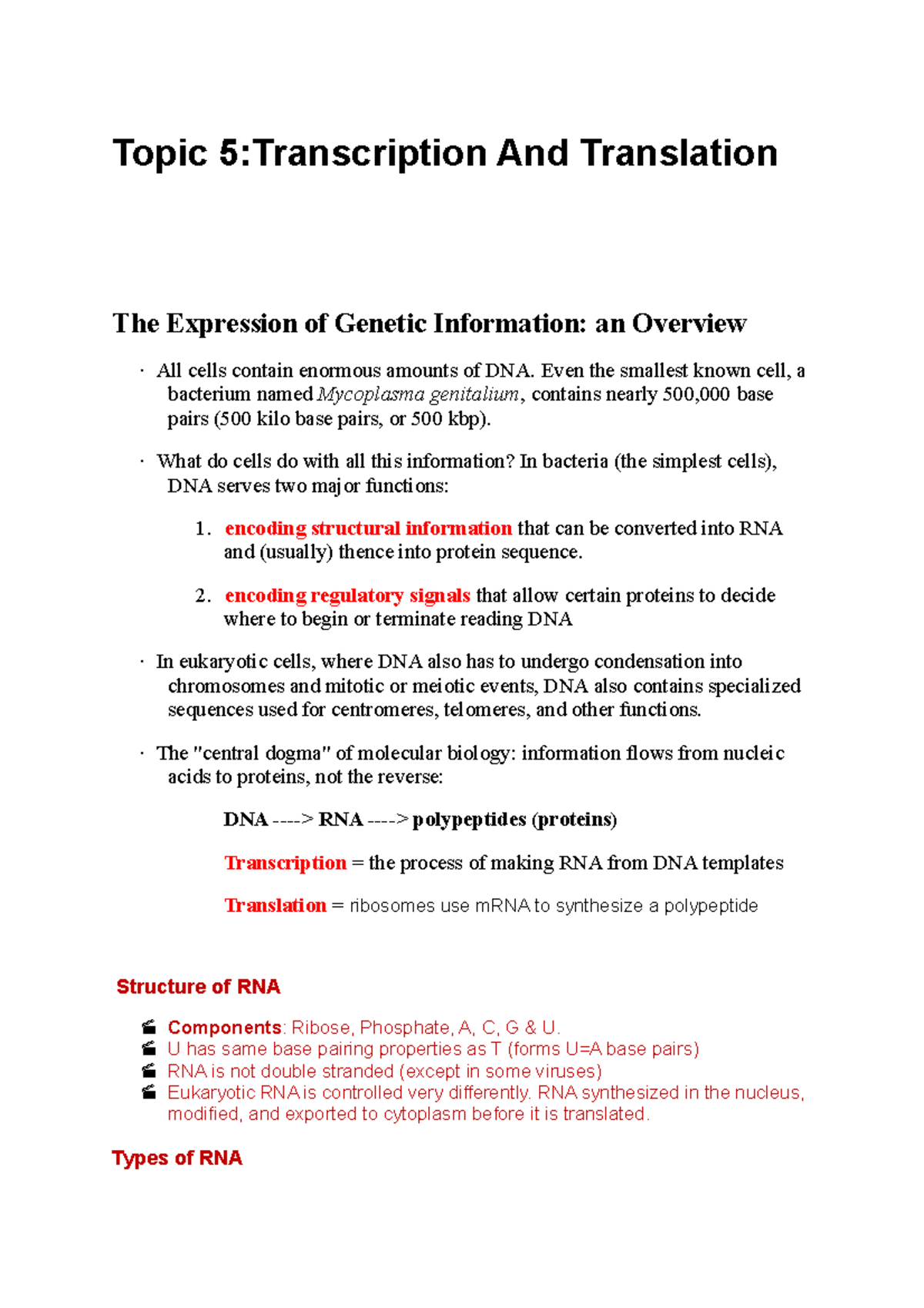 MBIO learning portfolio final - Topic 5:Transcription And Translation ...