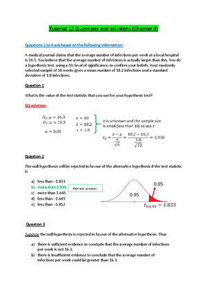 Tutorial 12 Part 2 (Chapter 9) - Q and A - Part 2 – Chapter 9 Questions 10 and 11 are based on ...
