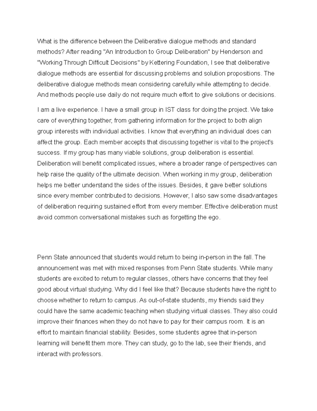 Public Deliberation Homework - What is the difference between the ...