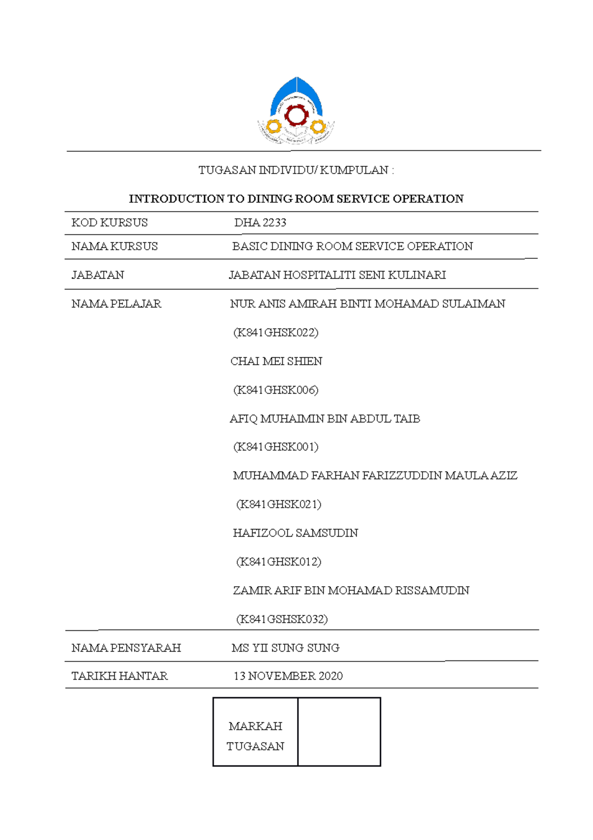 Assigment DHA2233 - Contoh penulisan tugasan folio - TUGASAN INDIVIDU ...