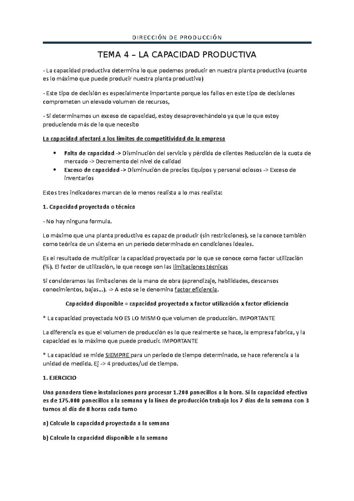 TEMA 4 - La capacidad productiva - DIRECCIÓN DE PRODUCCIÓN TEMA 4 – LA ...