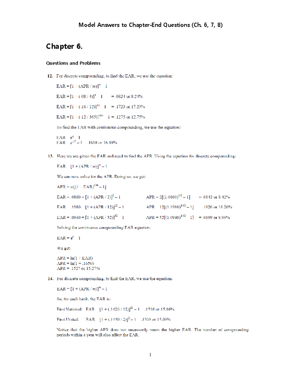 FM Model Answers Chapters 6 7 & 8 - Model Answers to Questions (Ch. 6, 7, 8) Chapter 6 ...