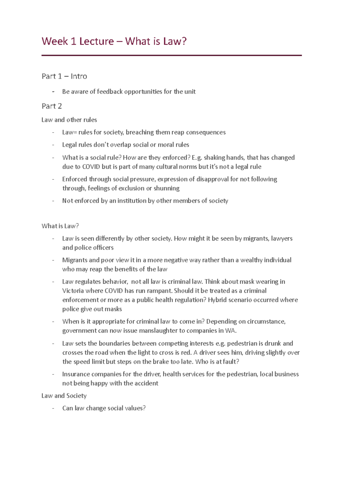 Week 1 Lecture - What is Law - Week 1 Lecture – What is Law? Part 1 ...