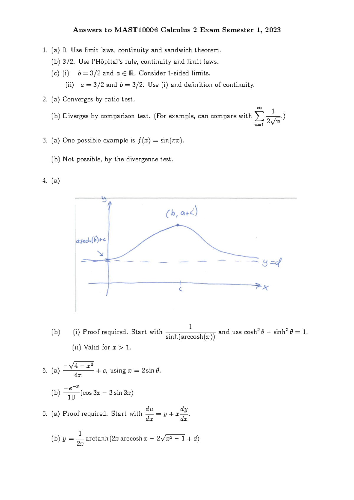 MAST10006 2023 s1 exam answers-1 - Answers to MAST10006 Calculus 2 Exam ...