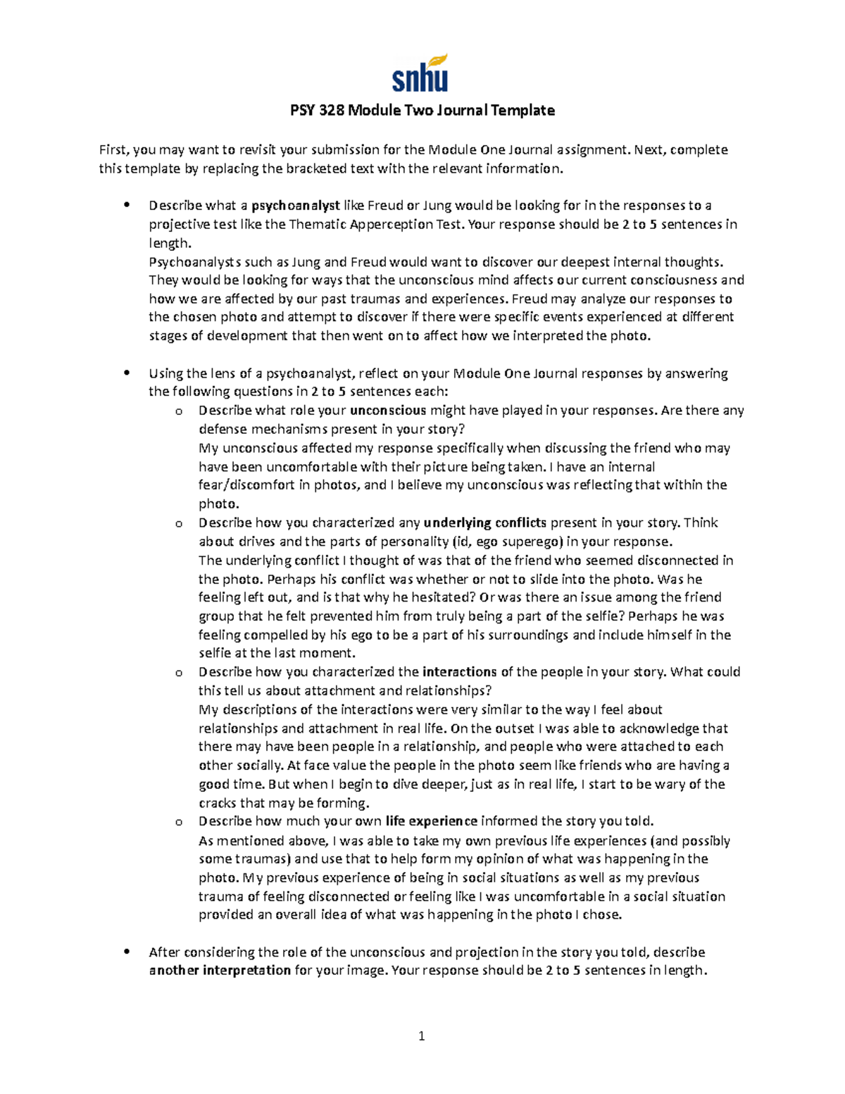 PSY 328 Module Two Journal - Next, complete this template by replacing the bracketed text with ...