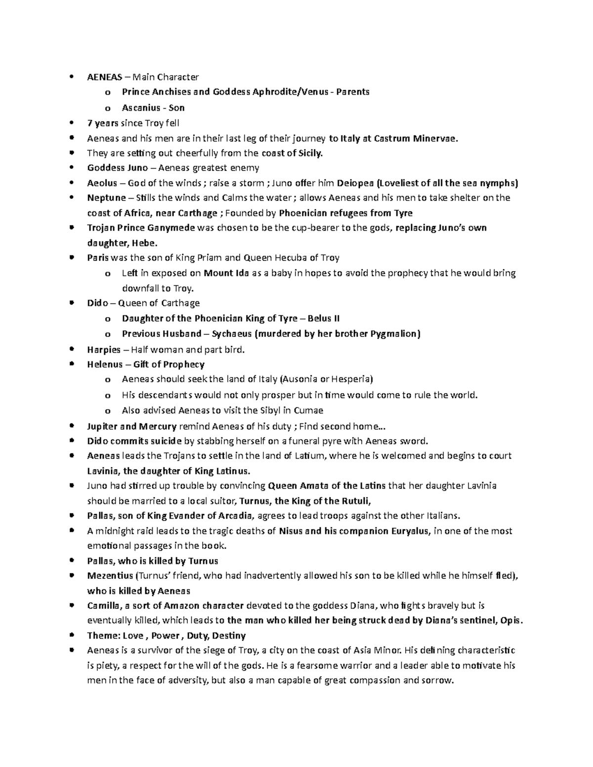 Aeneas Characters - Summary - Discriptions Notes - AENEAS – Main ...
