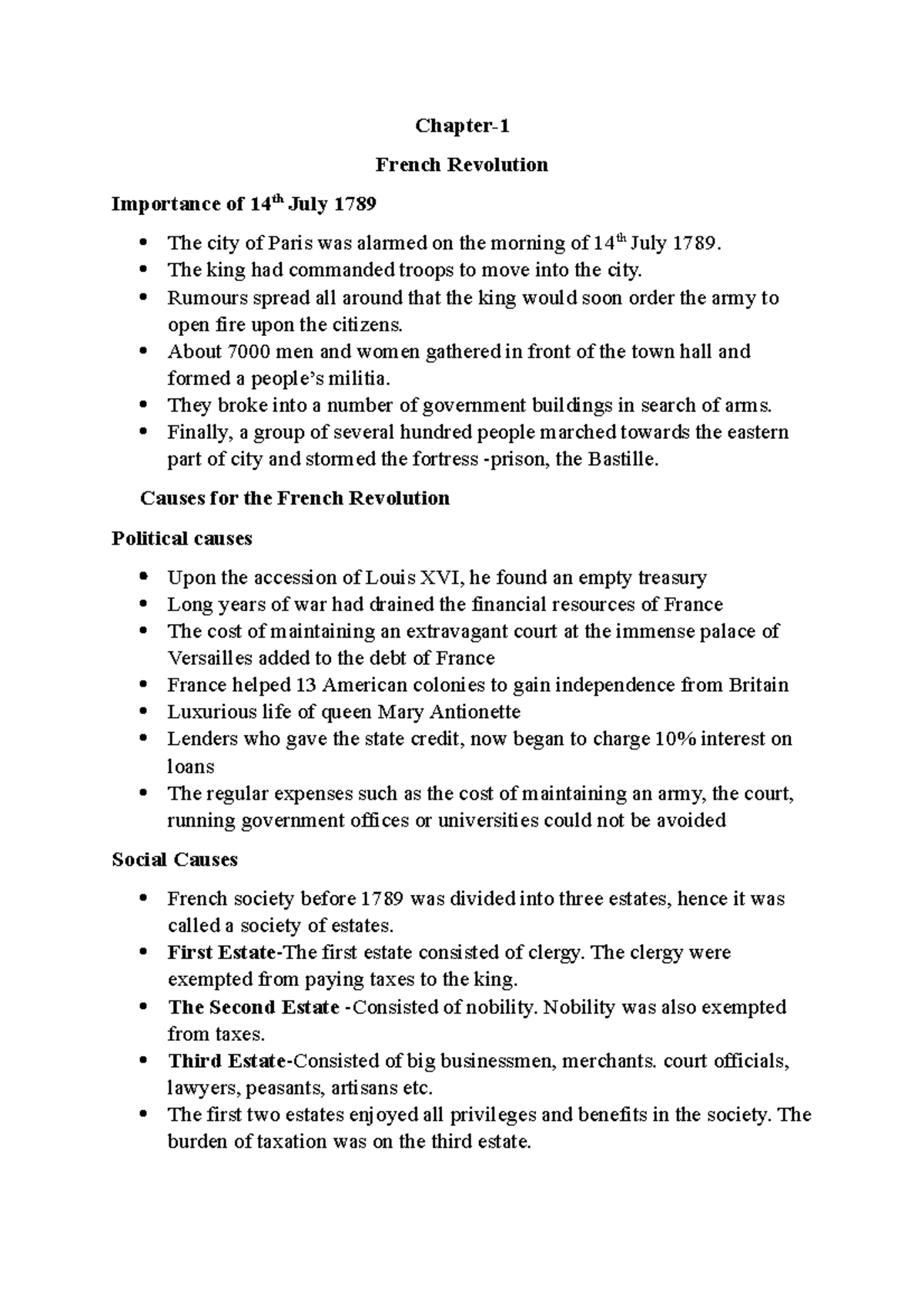 French Revolution - Notes - Chapter- French Revolution Importance of ...