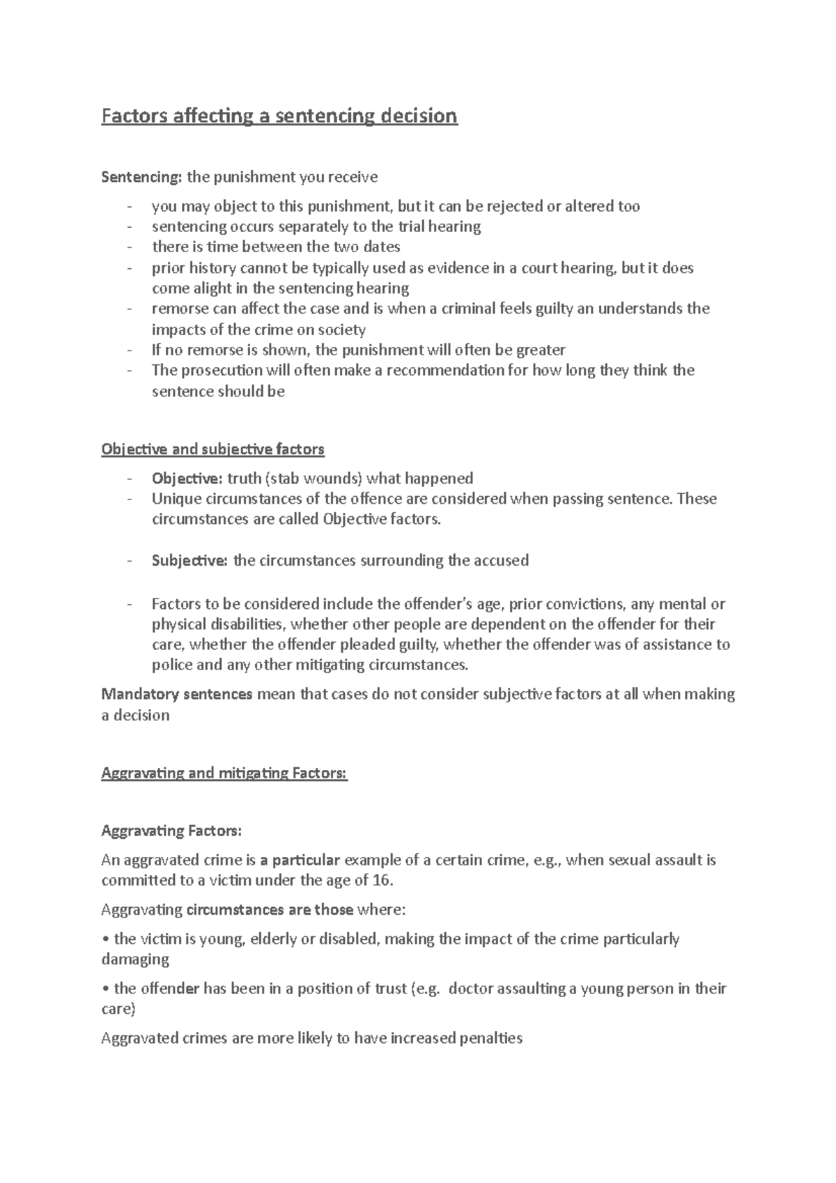 Factors affecting a sentencing decision - Factors affecting a ...