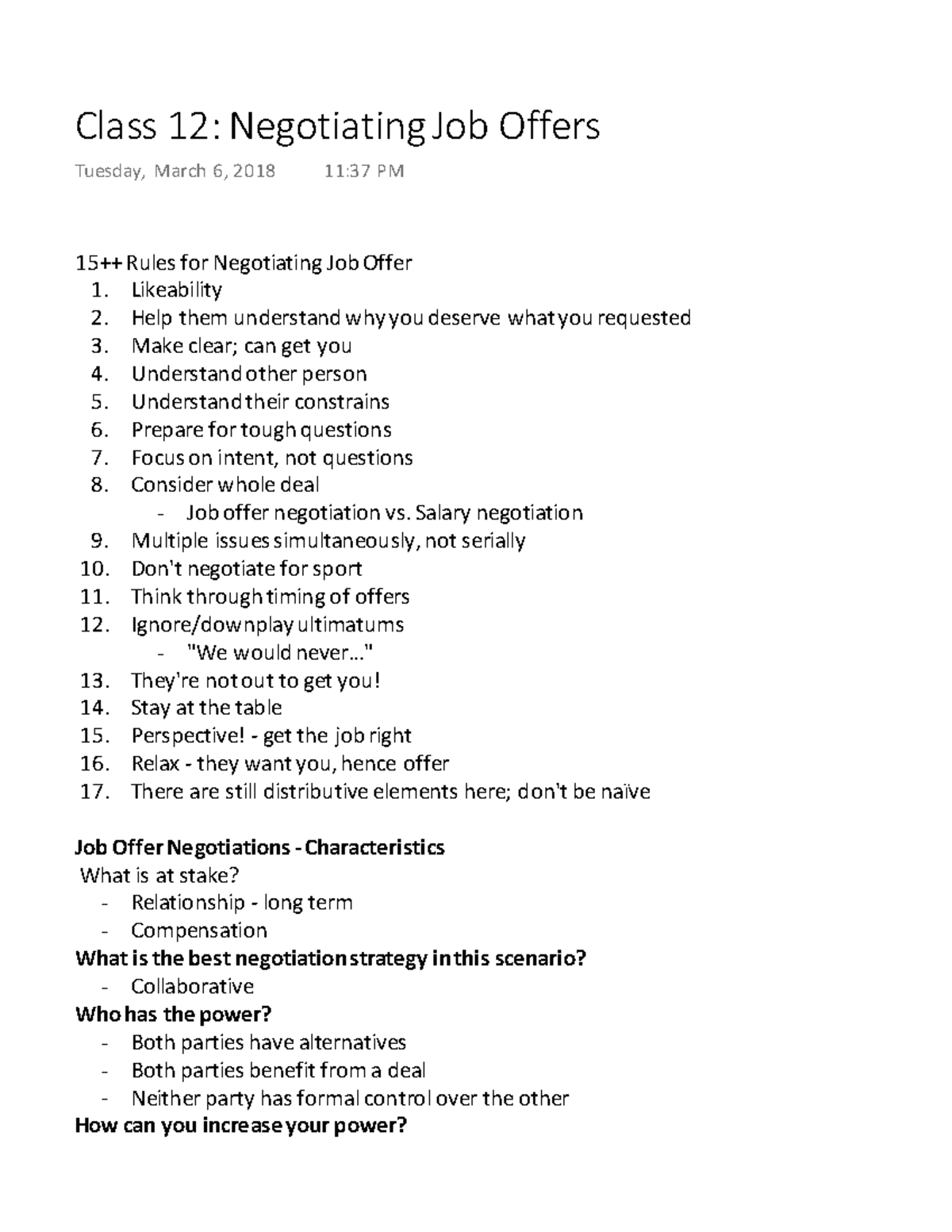 Class 12 Negotiating Job Offers - Class 12: Negotiating Job Offers ...