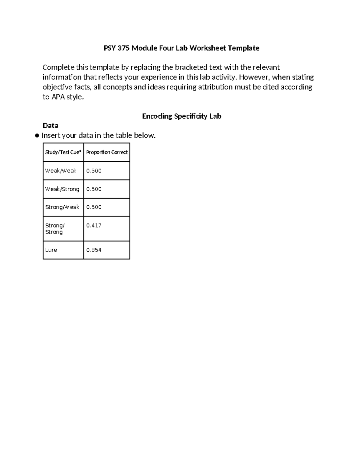 Psy 375 mod4coglab - N/A - PSY 375 Module Four Lab Worksheet Template ...