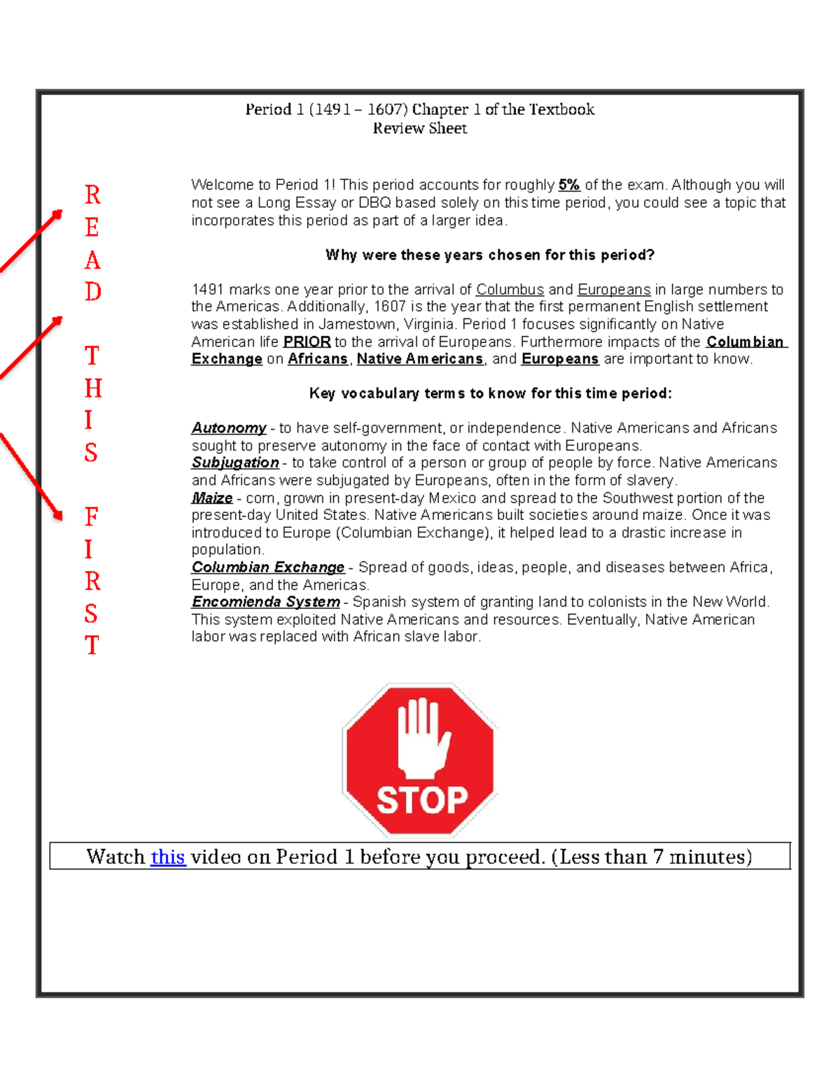 Apush 2021 Extra Credit Period-1-1491-–-1607-Review-Sheet - Period 1 ...