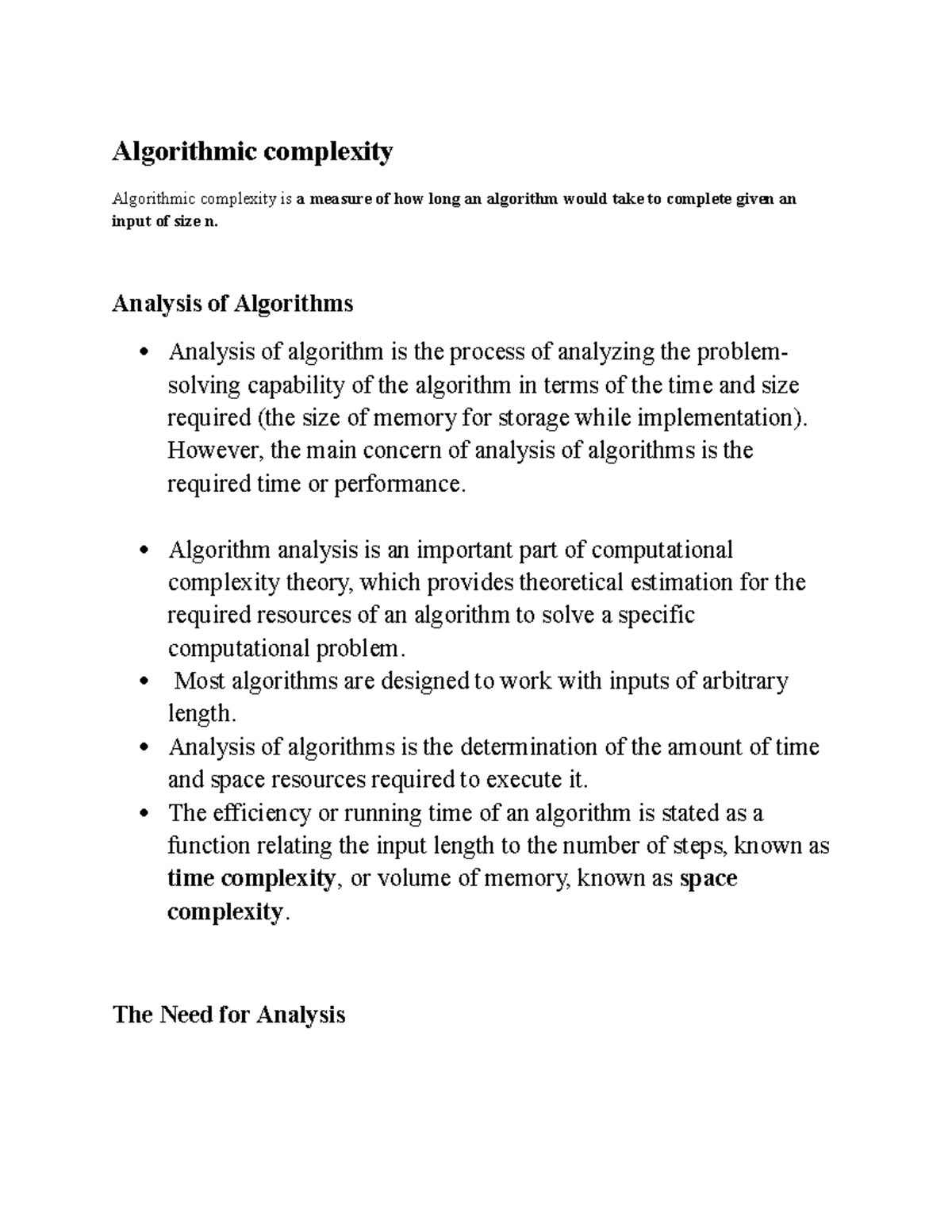 Lecture 2 - Tariq Usman - Algorithmic complexity Algorithmic complexity is a measure of how long ...