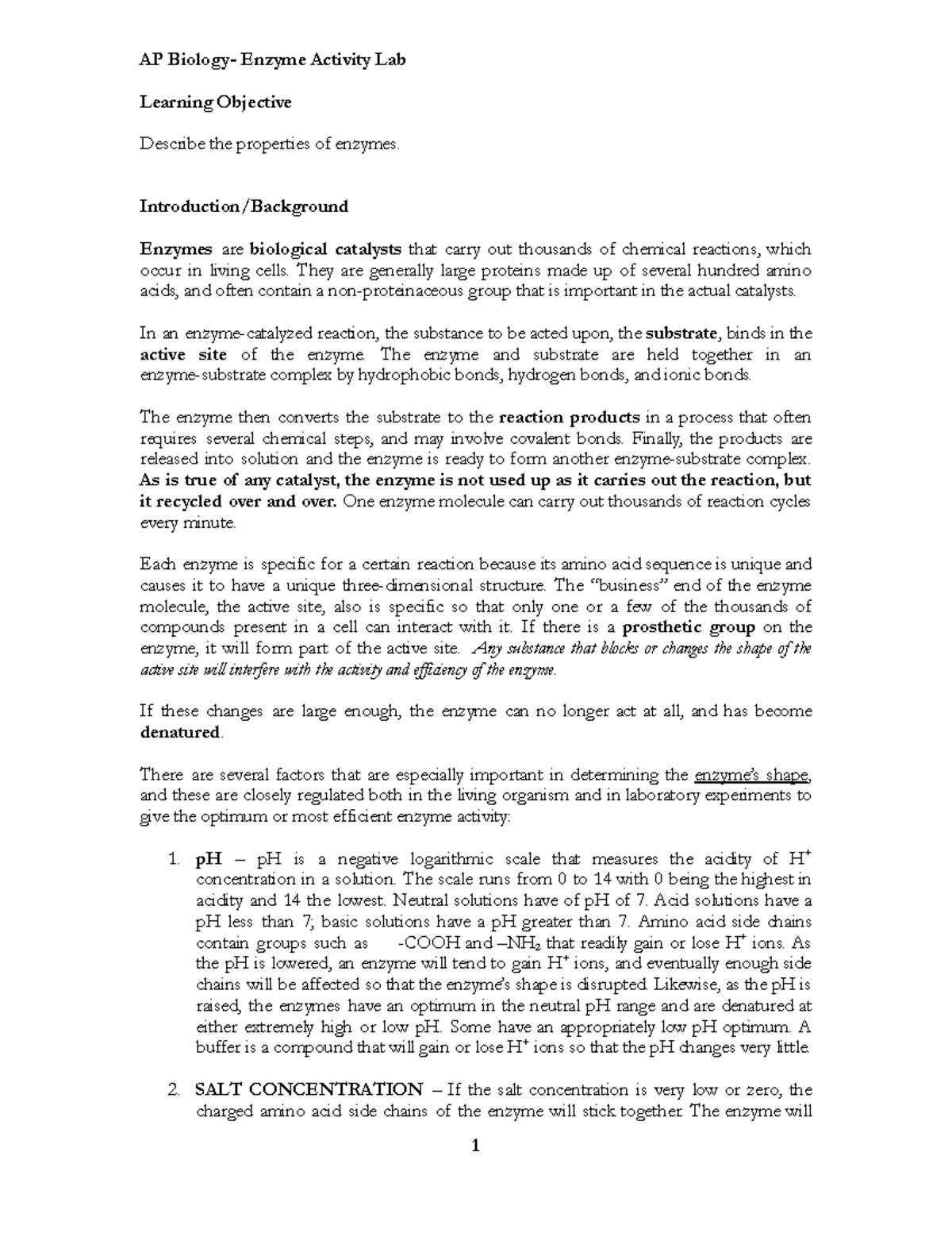 Enzyme Catalase Lab.part 1 reusability-1 - AP Biology- Enzyme Activity ...