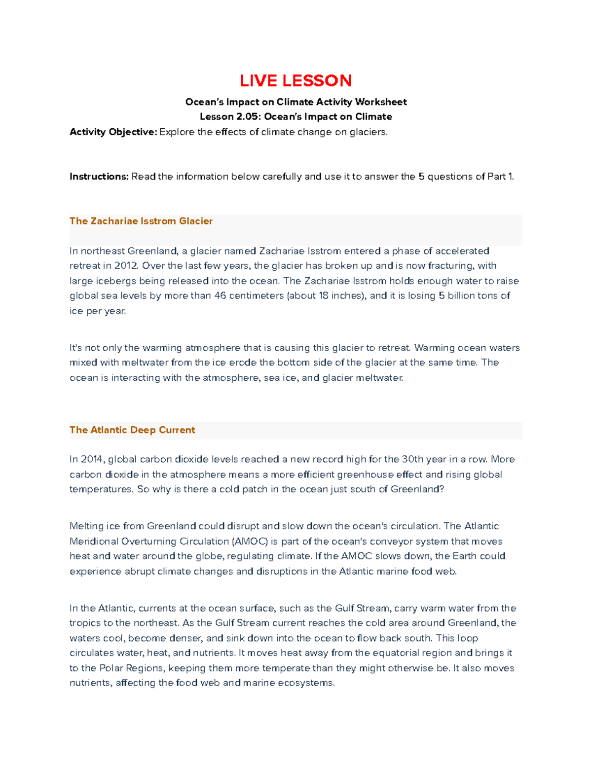 Live Lesson Oct 30, 2023 - LIVE LESSON Ocean's Impact on Climate ...