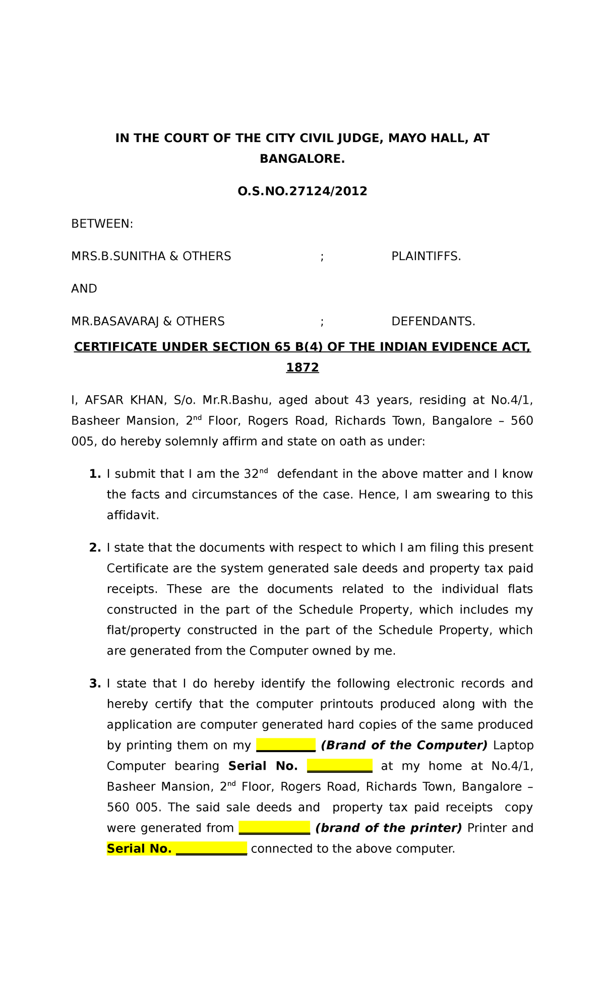 Certificate under Section 65B in OS No.27124 of 2012 (28-09-2023) - IN ...