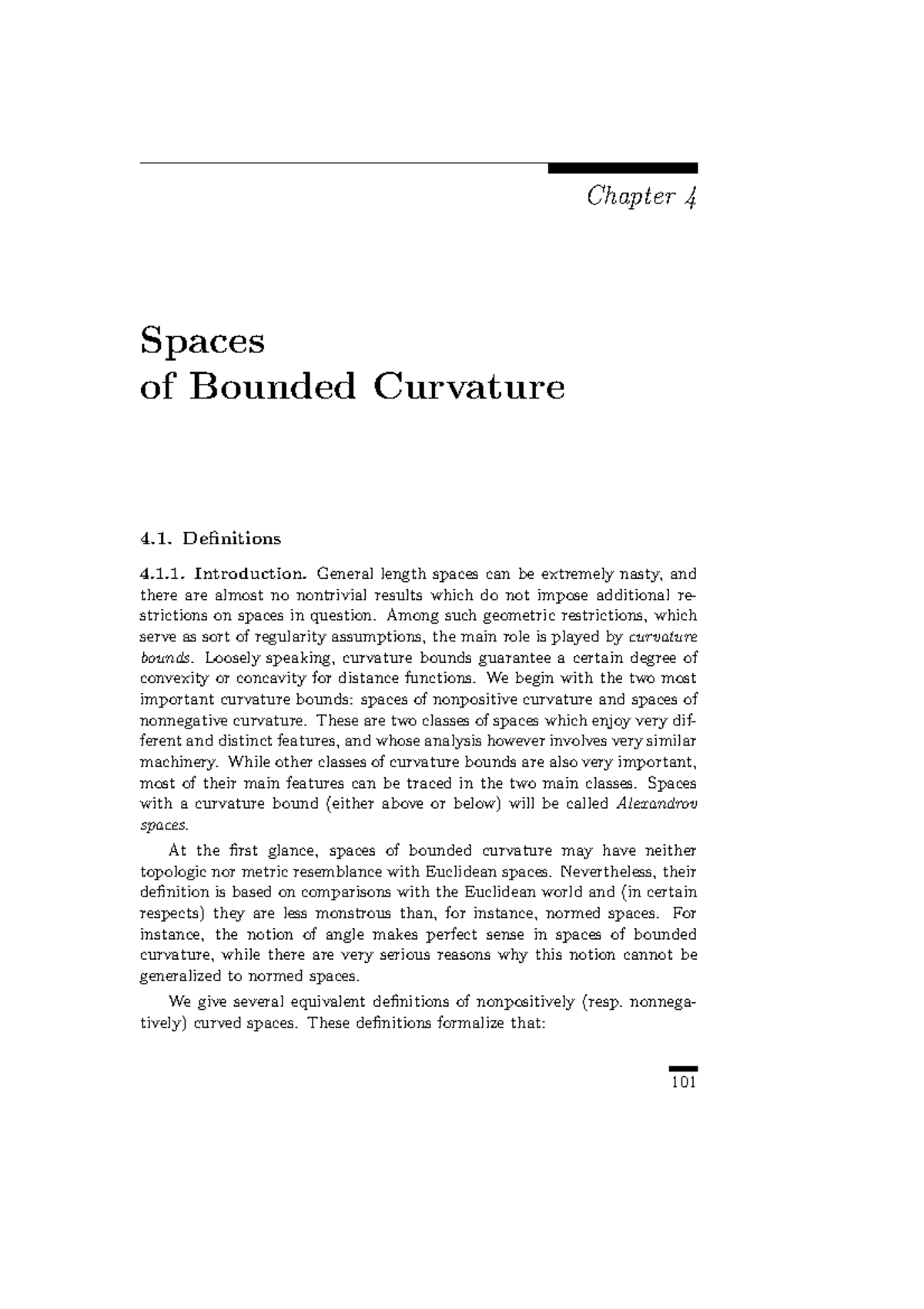 Geometry Spaces of Bounded Curvature-1 - Chapter 4 Spaces of Bounded Curvature 4. Definitions 4. ...