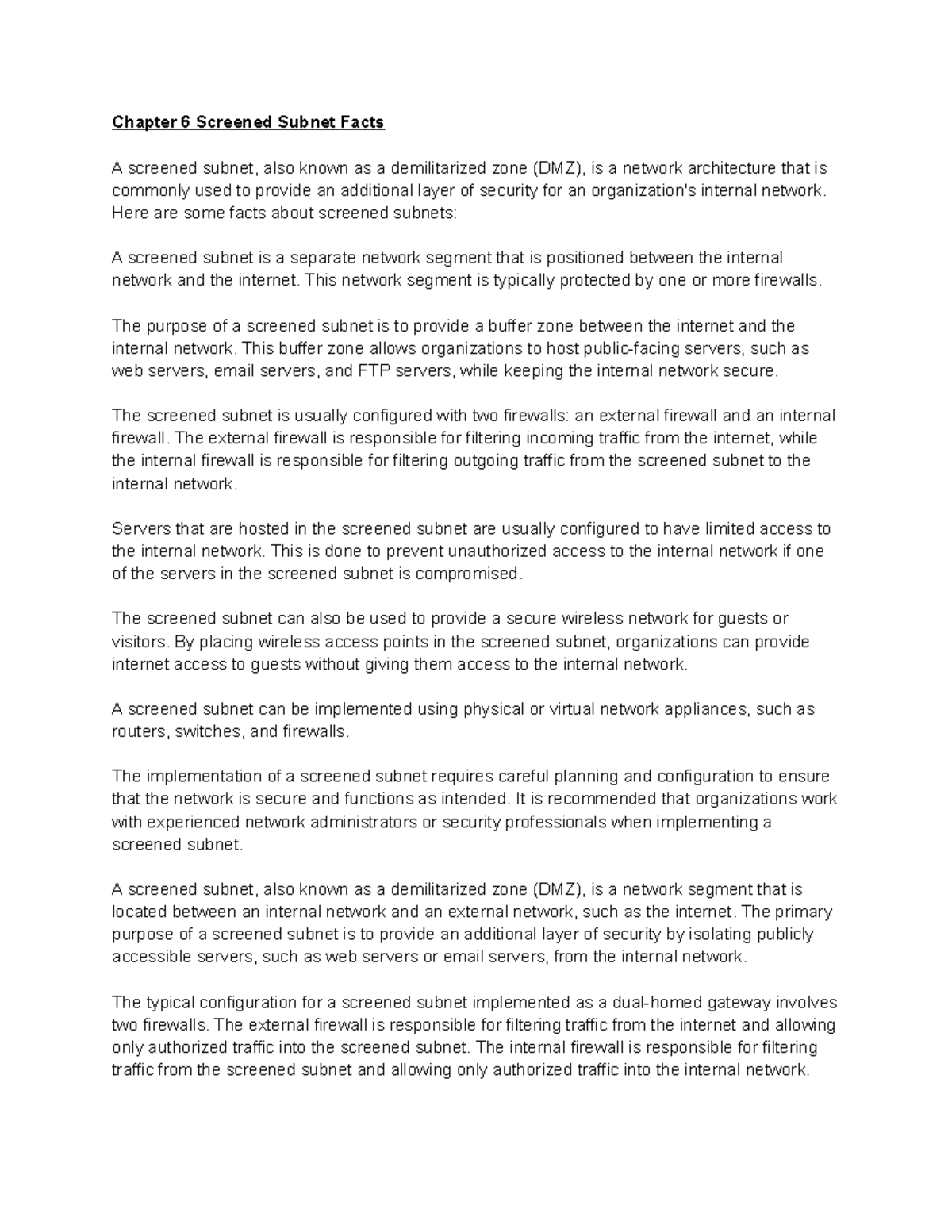 Chapter 6 Screened Subnet Facts - Chapter 6 Screened Subnet Facts A ...