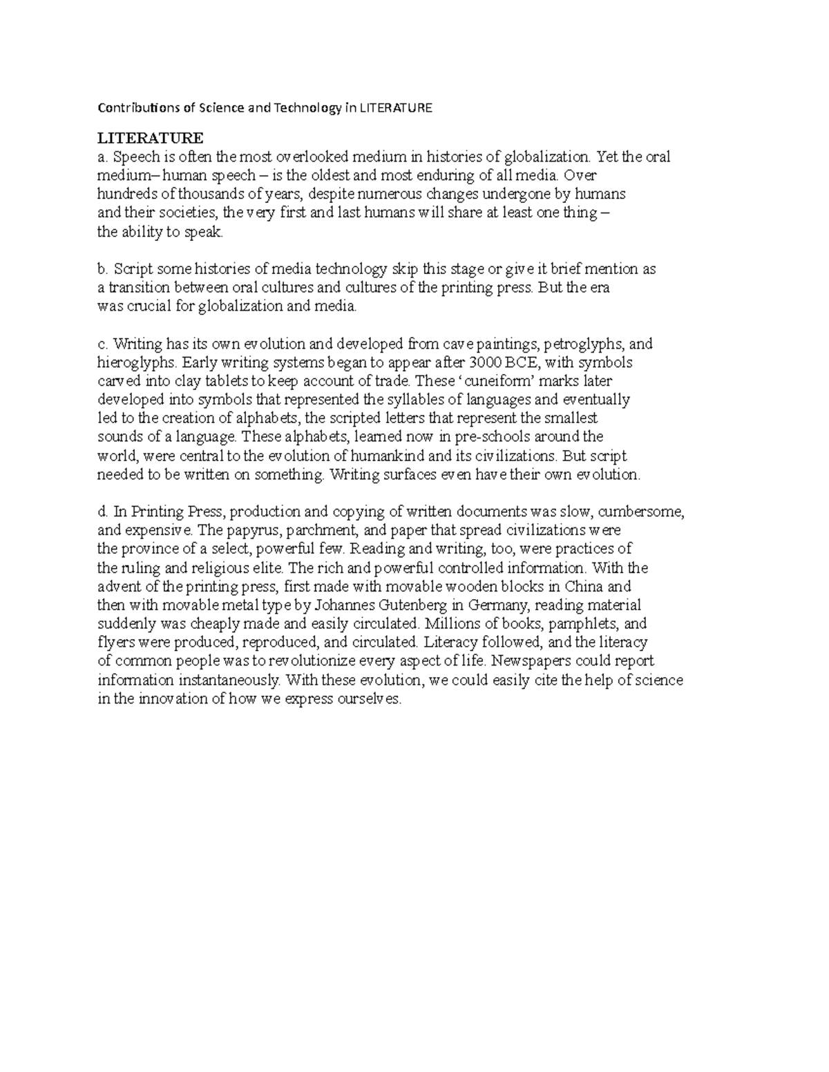 Contributions of Science and Technology in Literature - Contributions ...