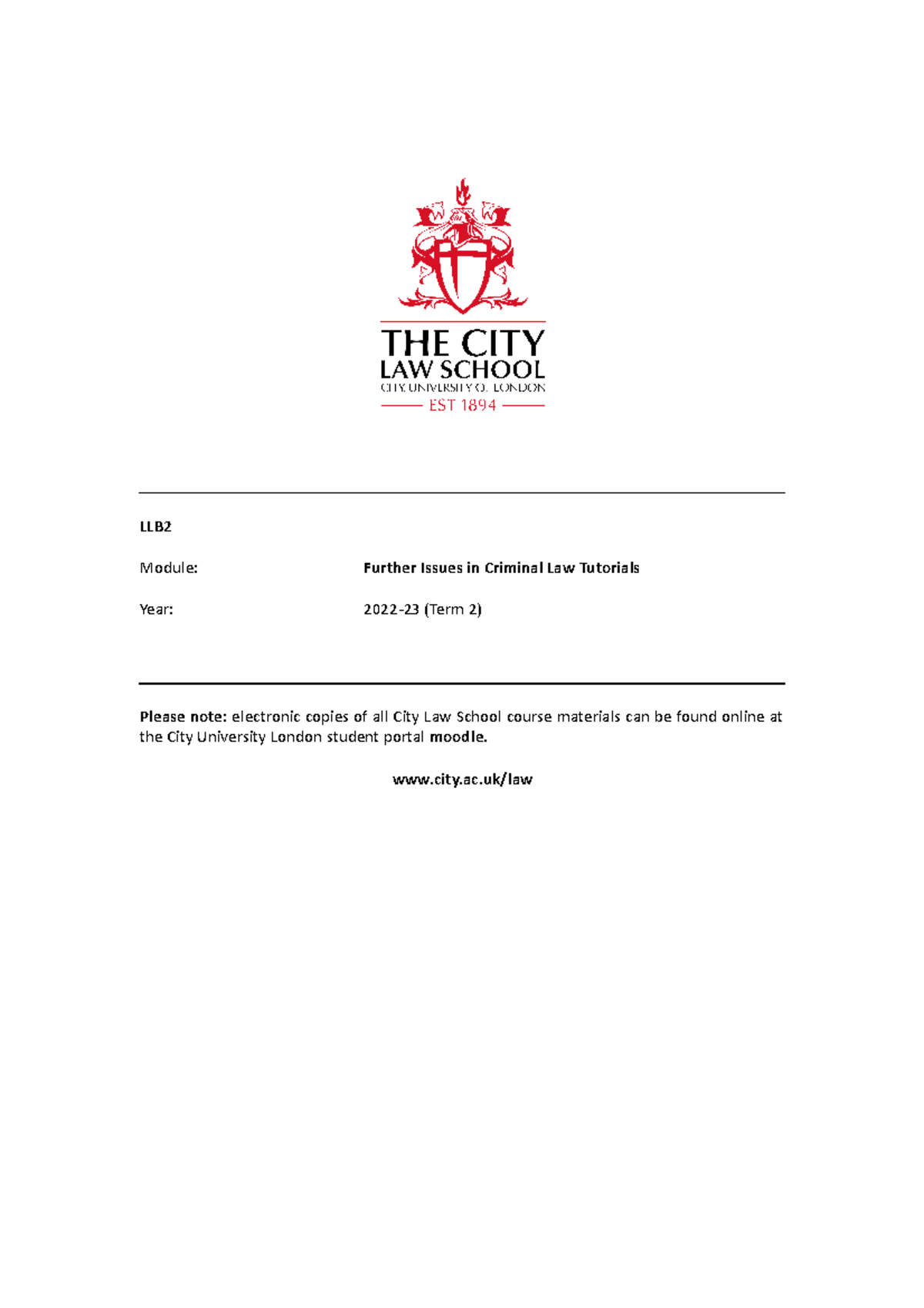 2023 further issues tutorial handout - LLB Module: Further Issues in ...