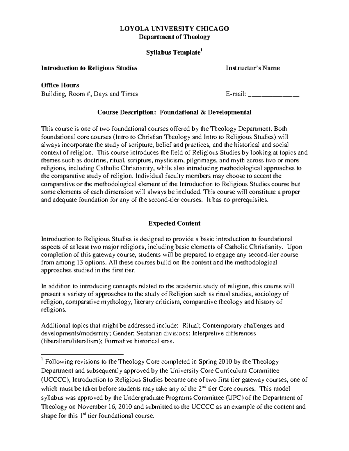 Theo 107 Intro to Religious Studies - LOYOLA UNIVERSITY CHICAGO ...