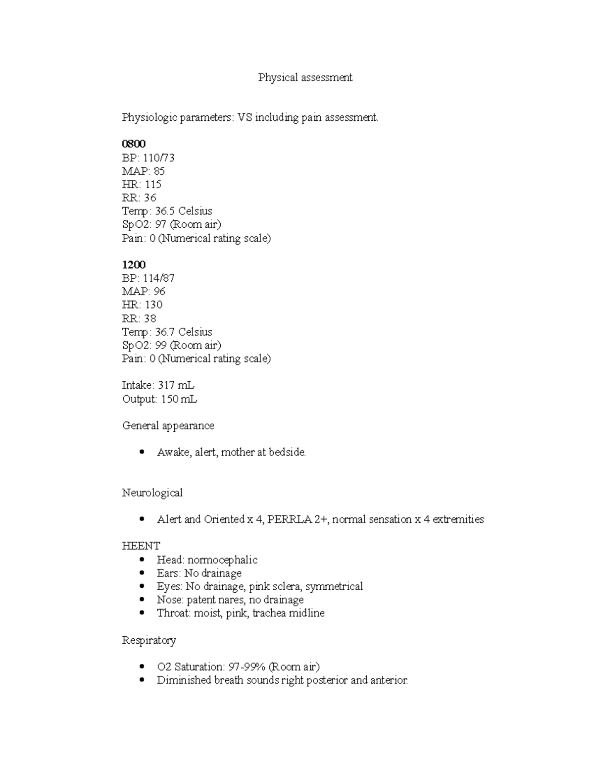 Physical assessment - notes - Physical assessment Physiologic ...
