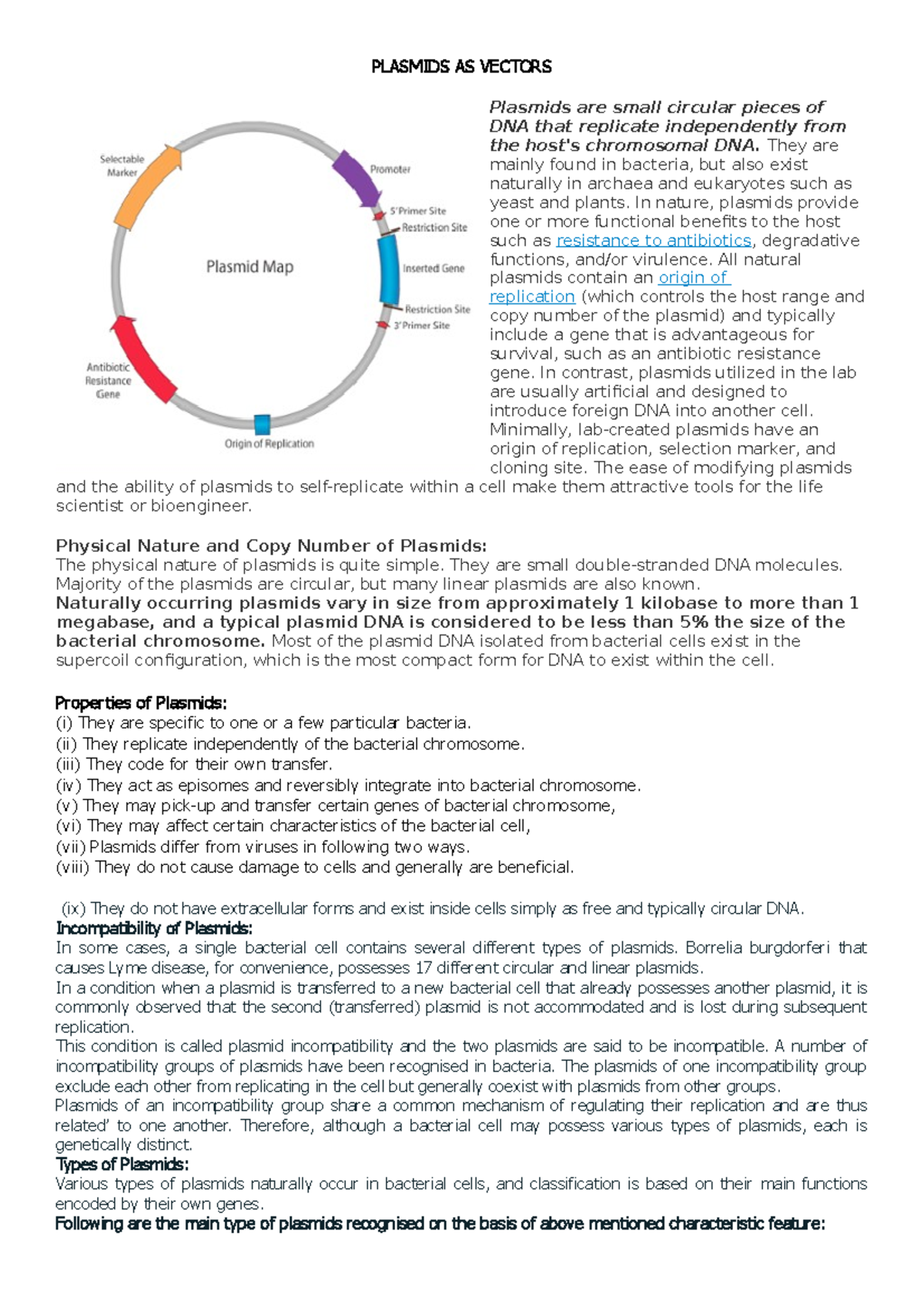 Plasmids AS Vectors - PLASMIDS AS VECTORS Plasmids are small circular ...