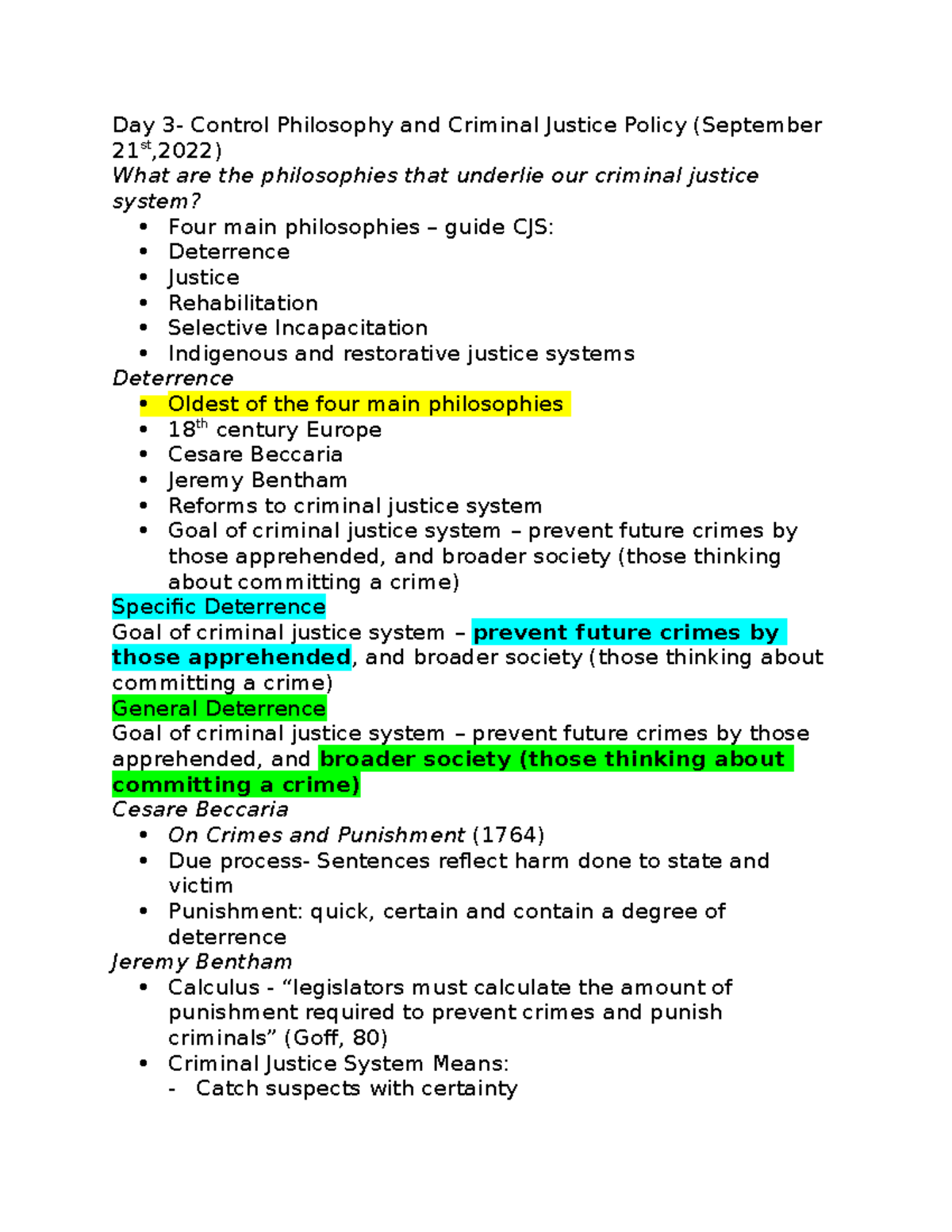 Day 3 - intro to criminal justice - Day 3- Control Philosophy and ...